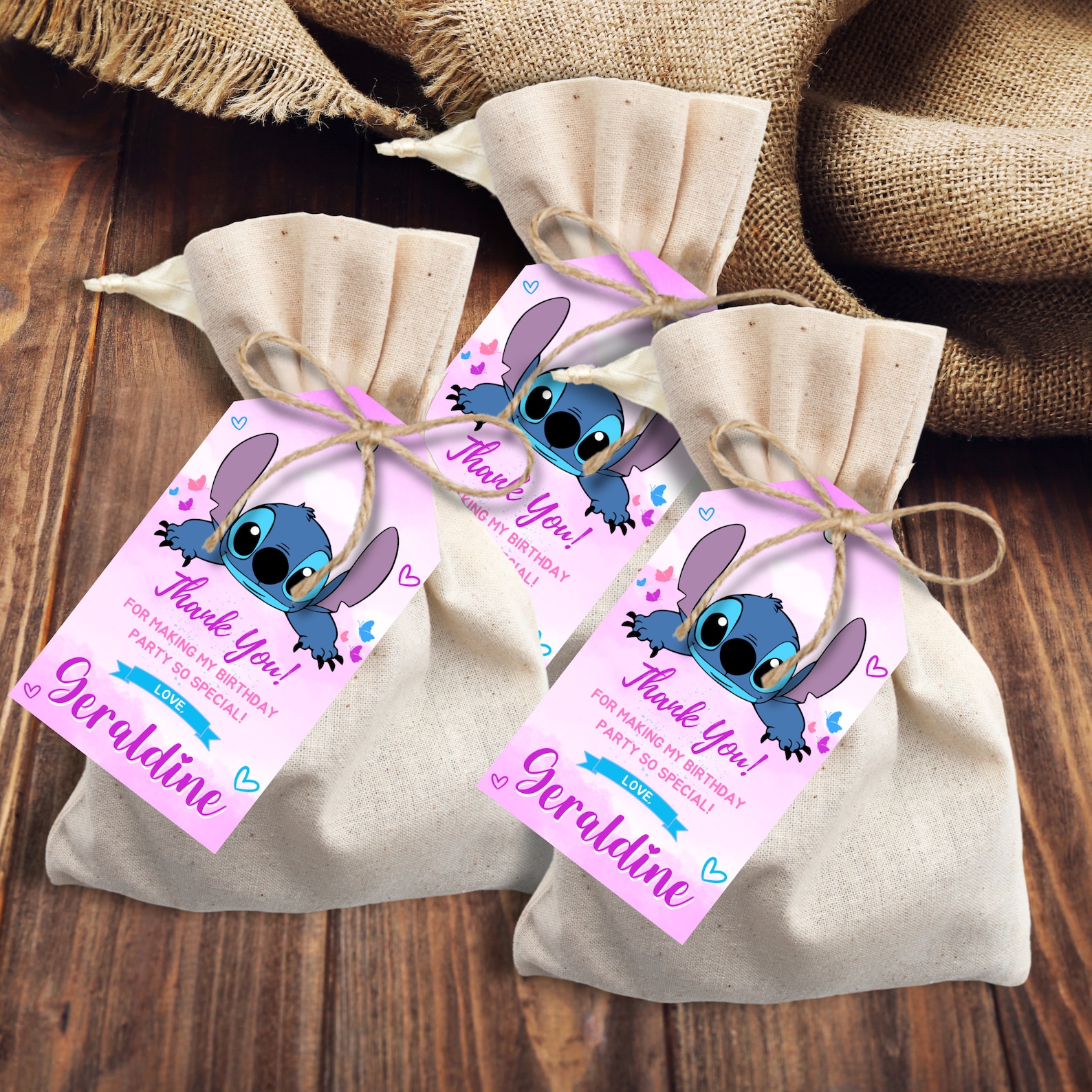 Kids Party Gift Tag Thank You Tags Stitch Birthday Invitation Template ...