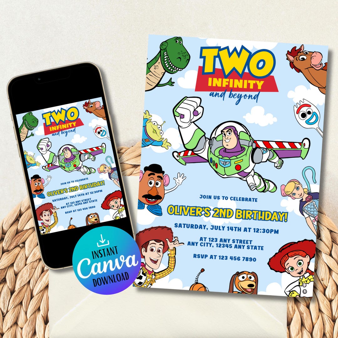 Two Infinity and Beyond Birthday Invitation Template | Editable Toy ...