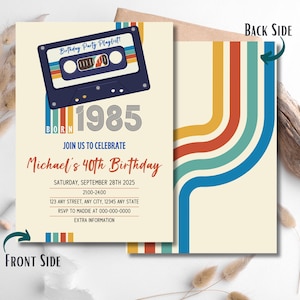 1985 Birthday Party Invitation: Retro Cassette Theme (editable Template ...