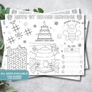 Bee Birthday Coloring Page: Activity Placemat (digital Download) - Etsy