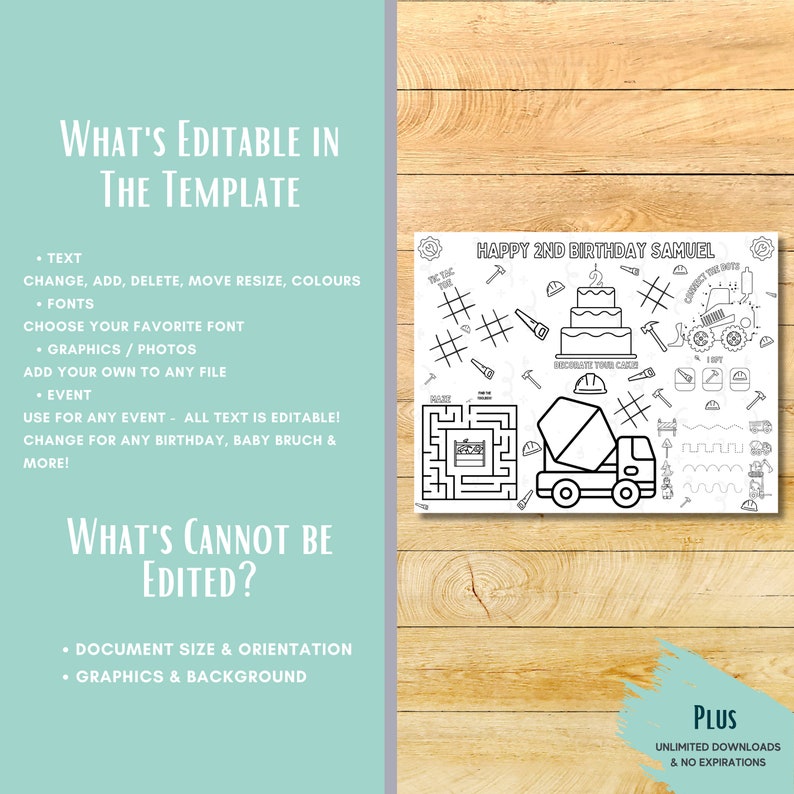 Construction Coloring Pages Party Activity Placemat - Etsy