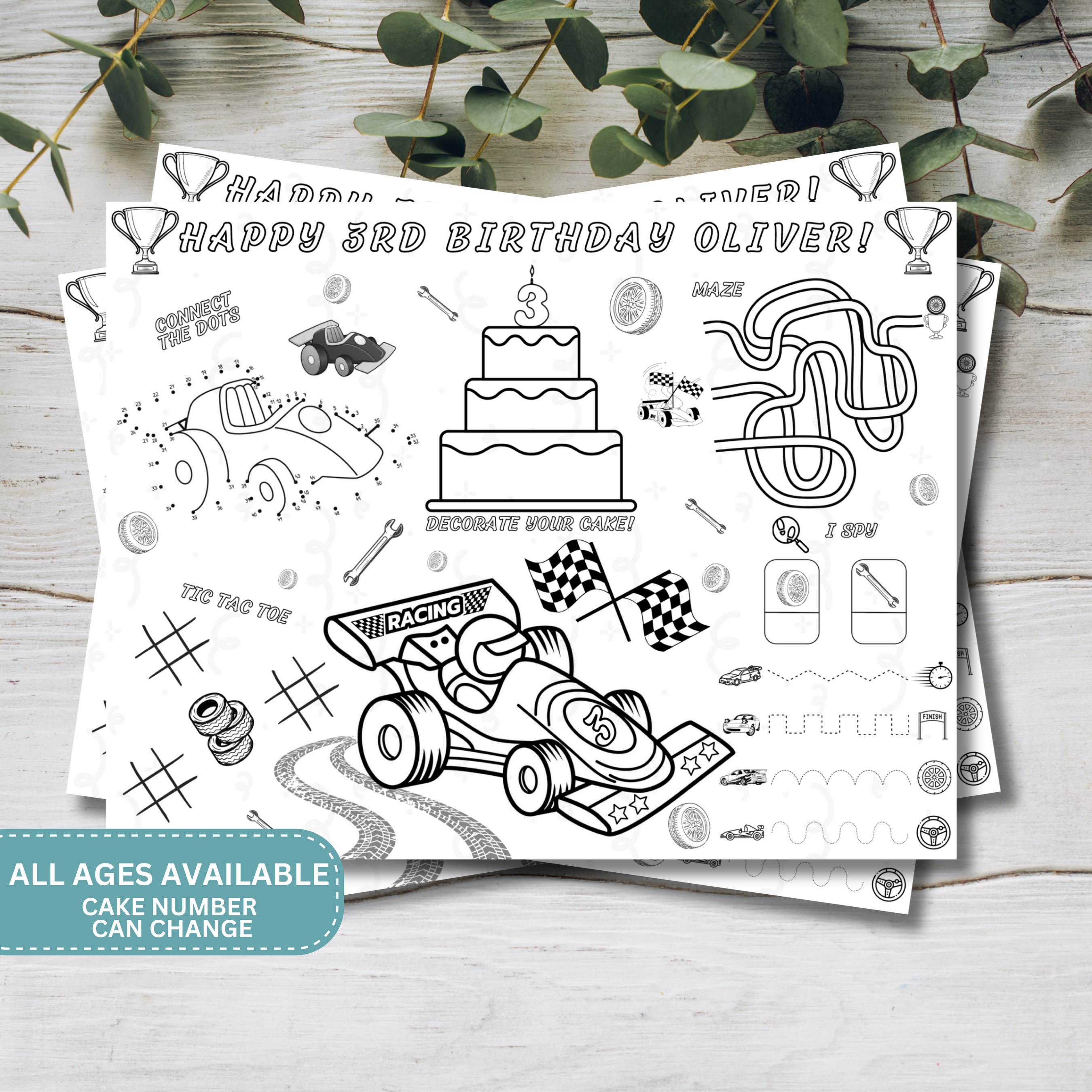 Cars Birthday Activity Kids Coloring Page Party Activity Printable ...