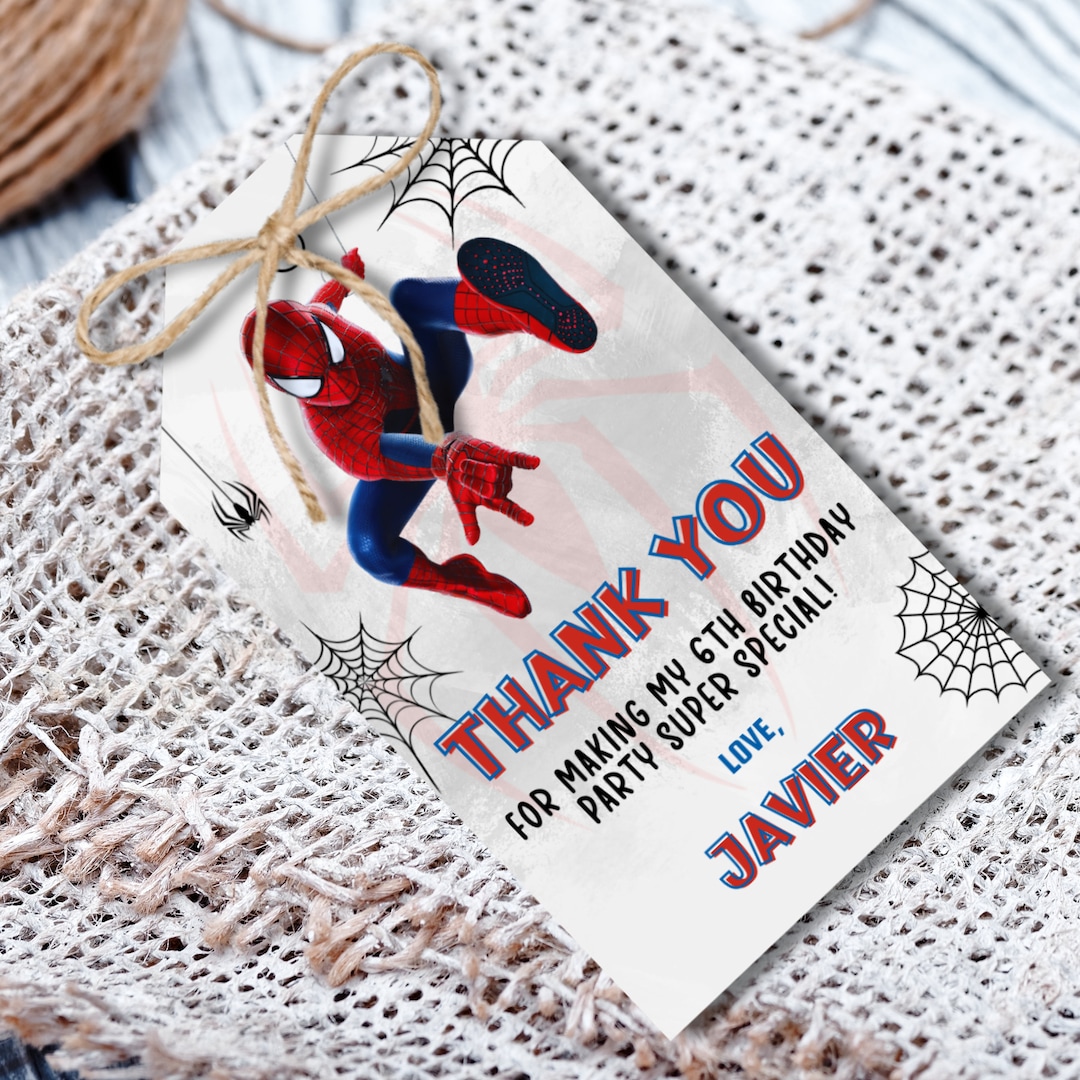 Spiderman Thank You Tag: Editable Birthday Favor (canva Template) - Etsy