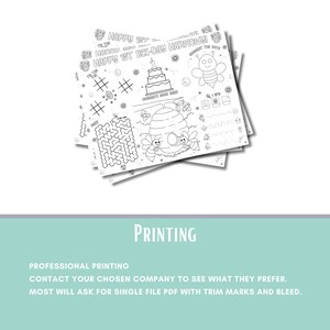Bee Birthday Coloring Page: Activity Placemat (digital Download) - Etsy