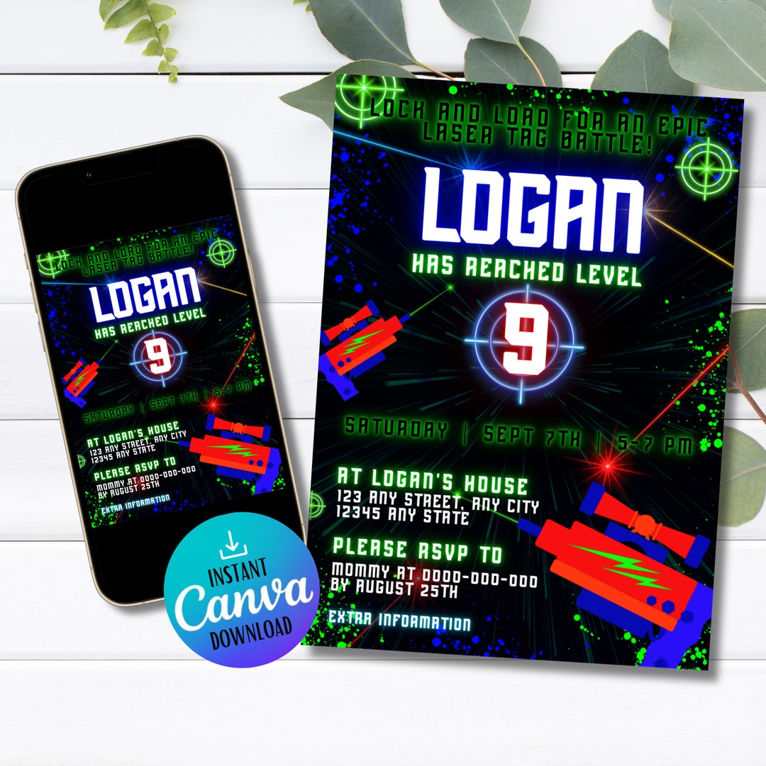 Laser Tag Birthday Invitation | Digital or Printed | Neon Laser Tag ...