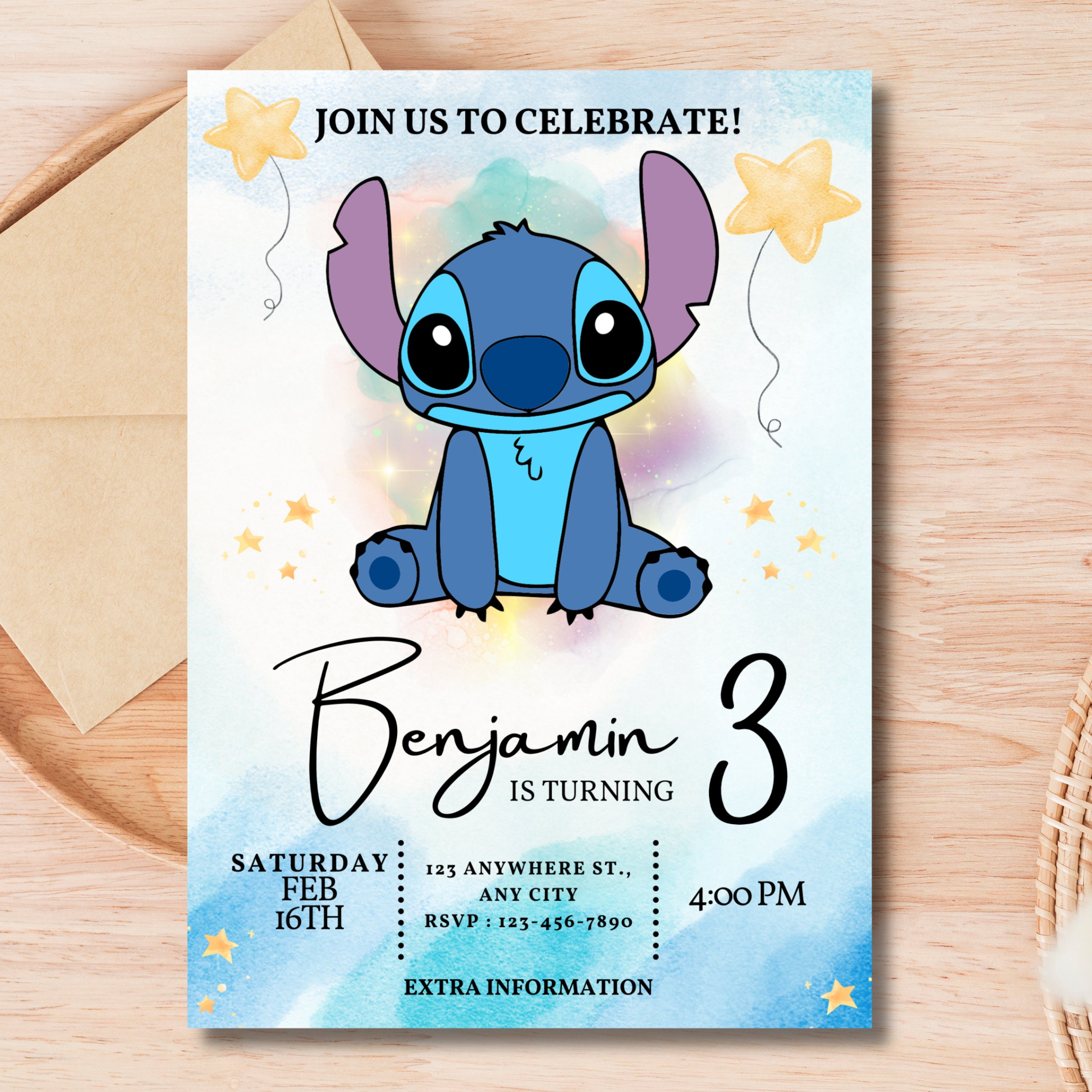 Plantilla de invitación de cumpleaños de Stitch / Invitación de ...