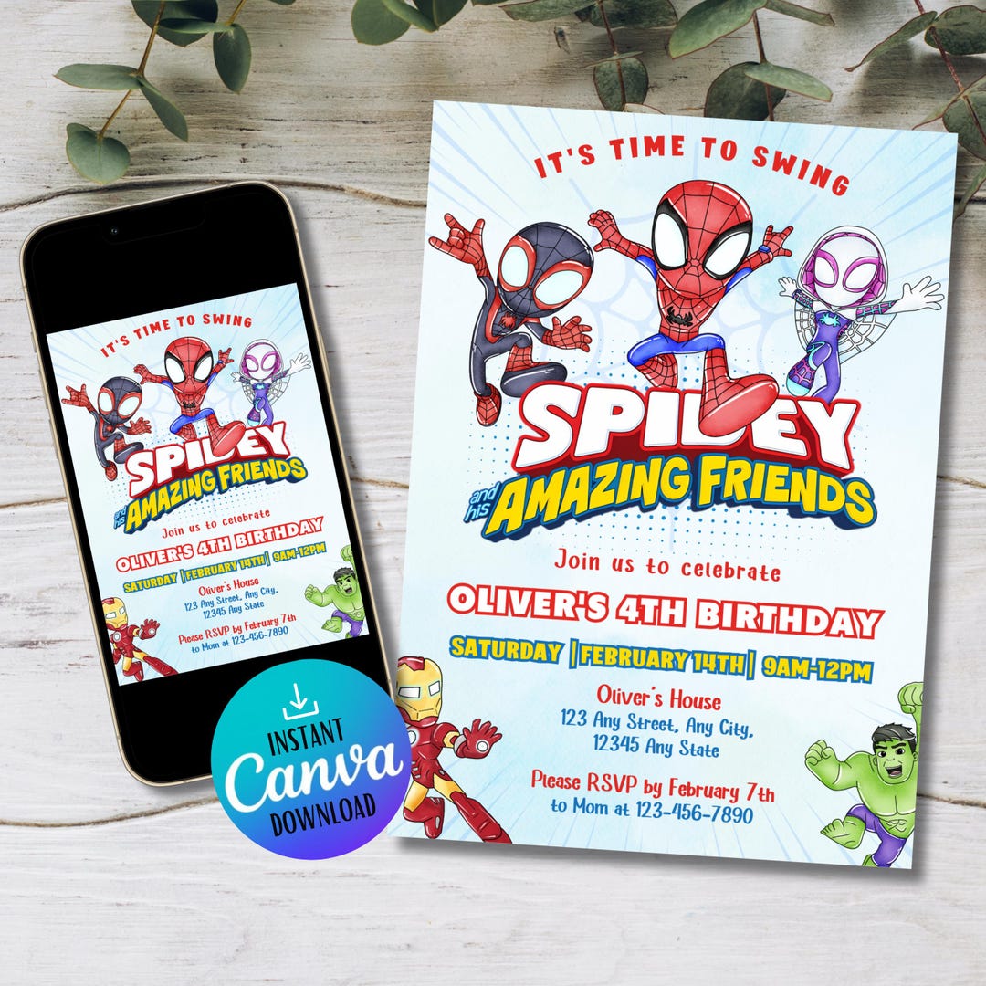 Spidey Birthday Invitation Superhero Party Invite Instant Download ...