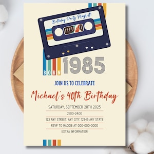 1985 Birthday Party Invitation: Retro Cassette Theme (editable Template ...