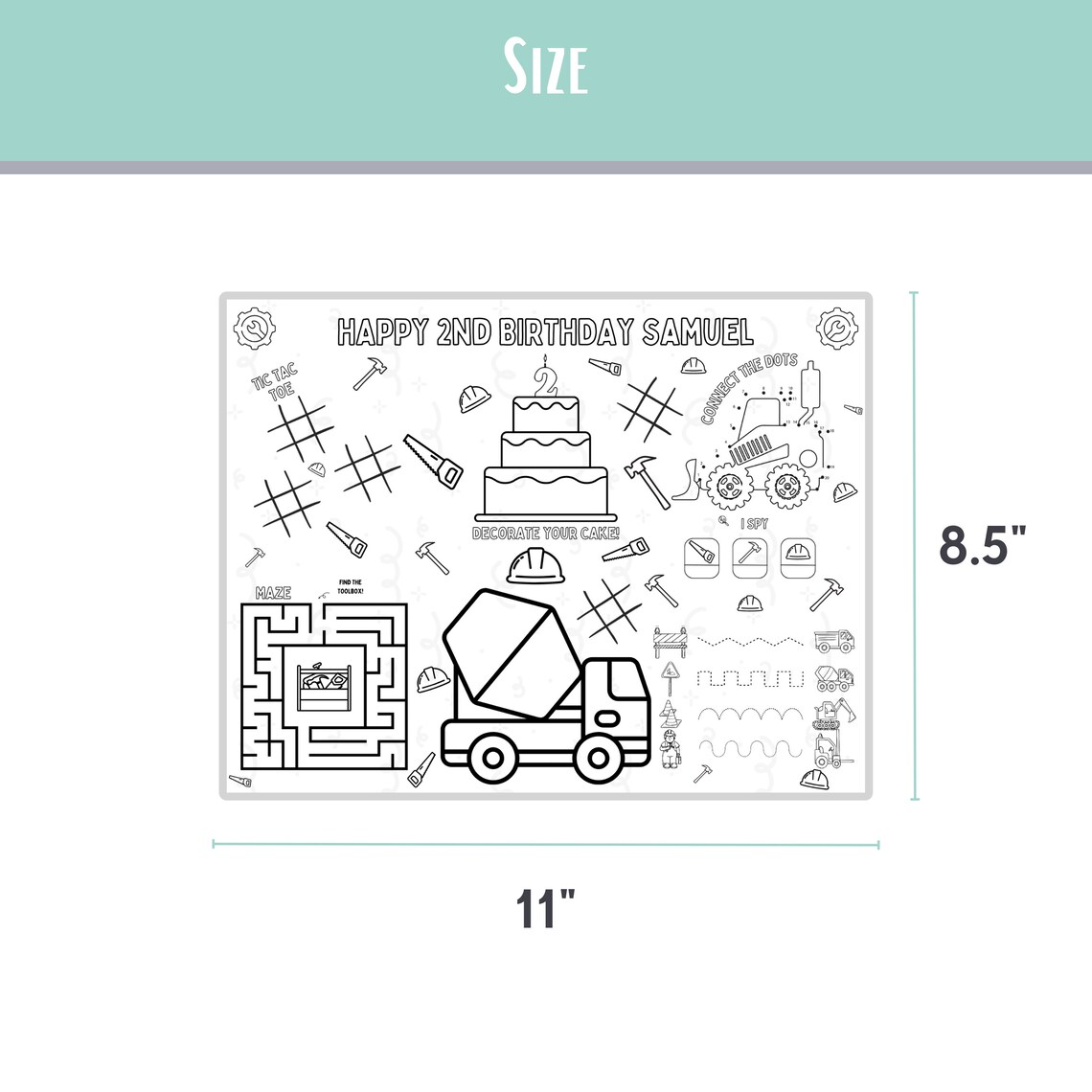Construction Coloring Pages Party Activity Placemat - Etsy