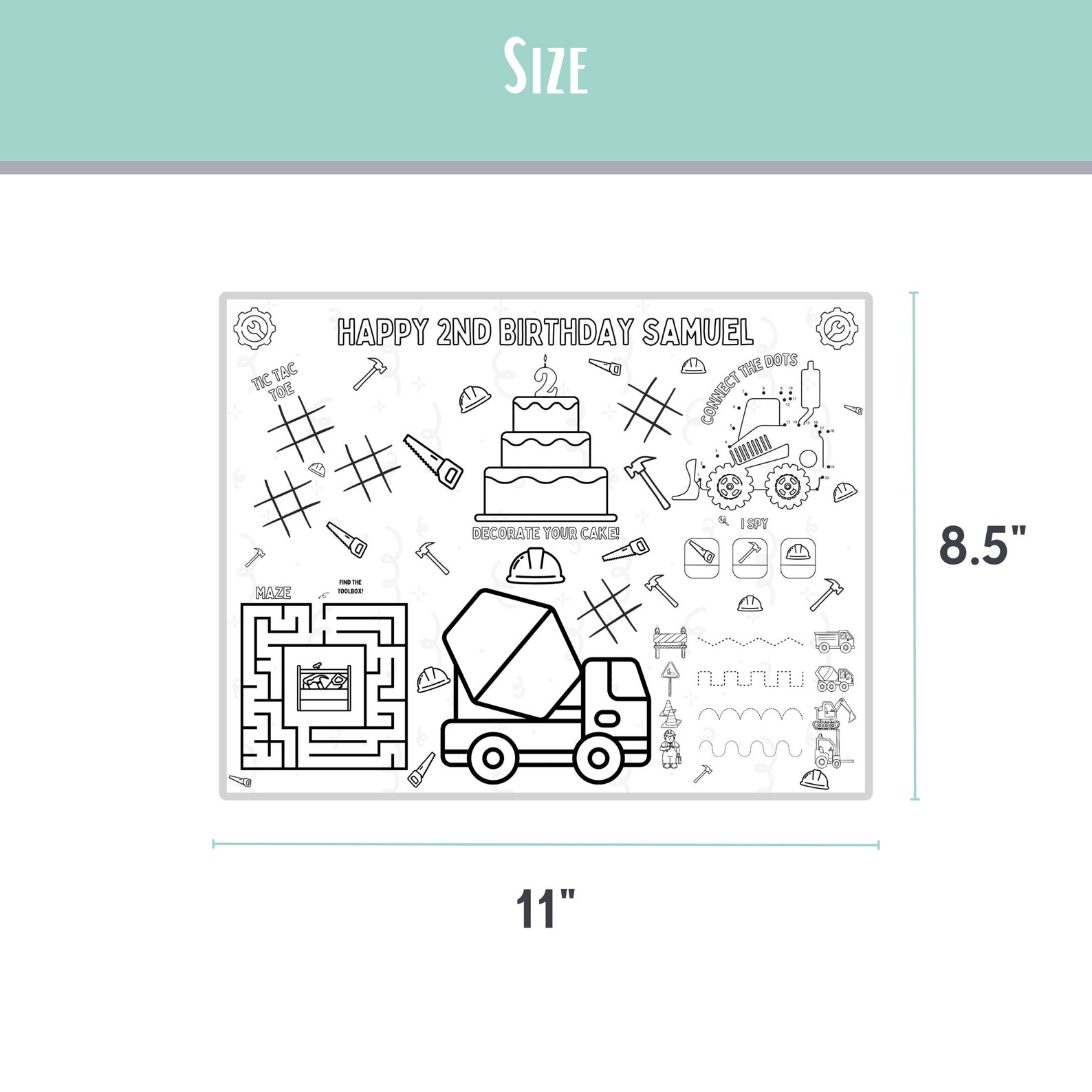 Construction Coloring Pages Party Activity Placemat - Etsy