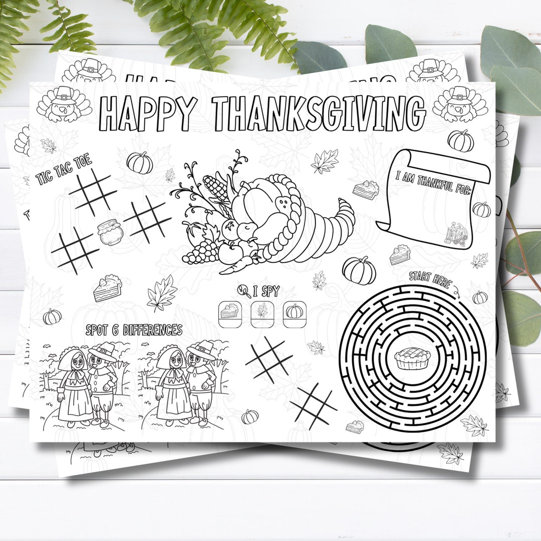 Thanksgiving Placemat Activity Sheet: Kids Printable (digital Download ...