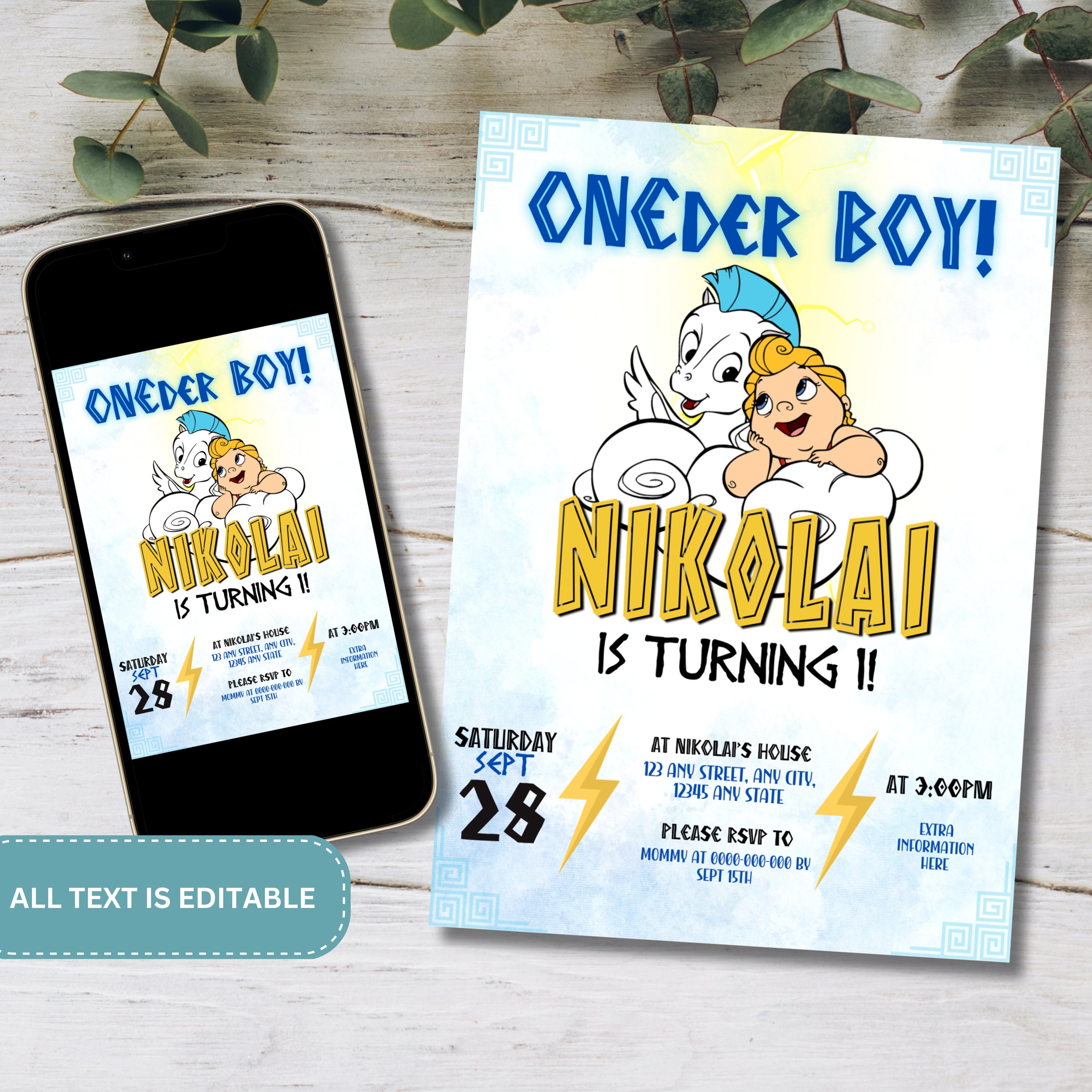 Hercules Birthday Invitation: Prince Party Decor (instant Download) - Etsy