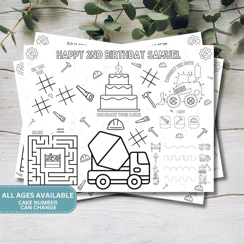 Construction Coloring Pages Party Activity Placemat - Etsy