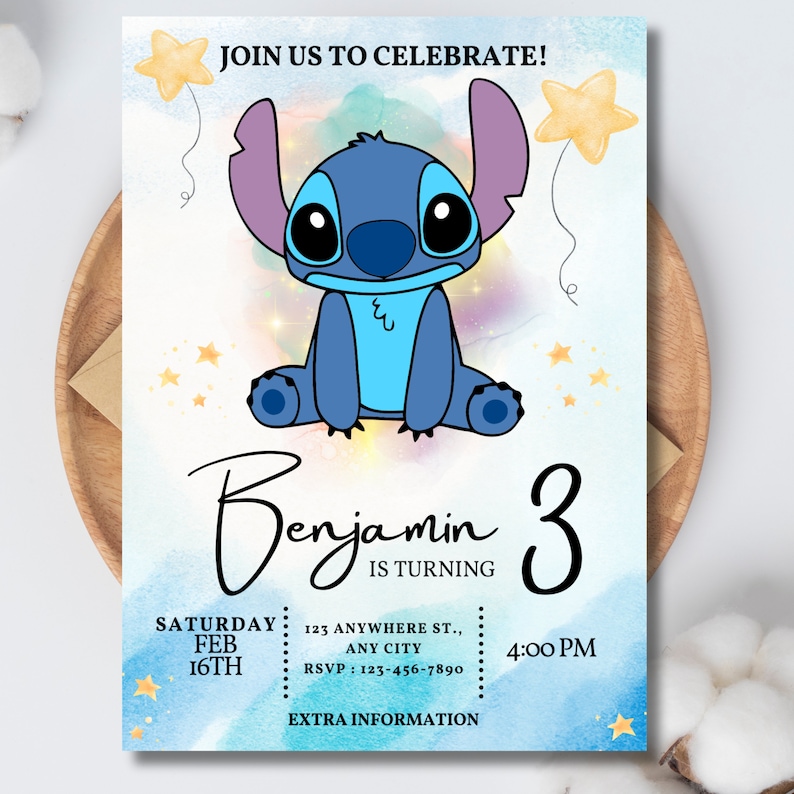 Plantilla de invitación de cumpleaños de Stitch / Invitación de ...