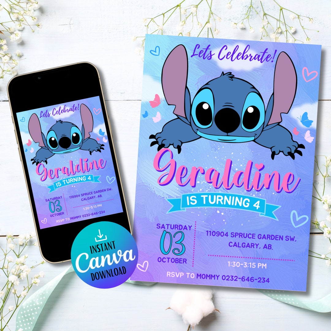 Stitch Birthday Invitation Template: Kids Party Invite (digital ...