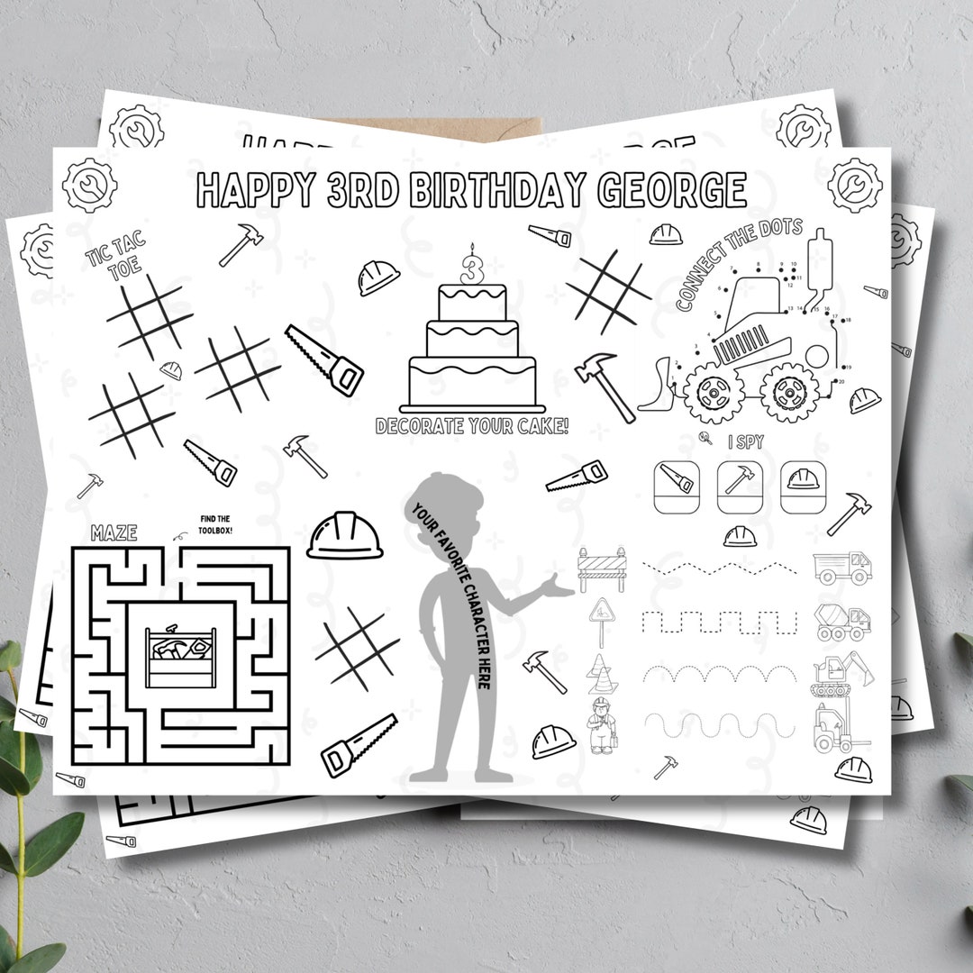Party Favor Placemat | Game Party | Birthday Party Activity Sheet ...