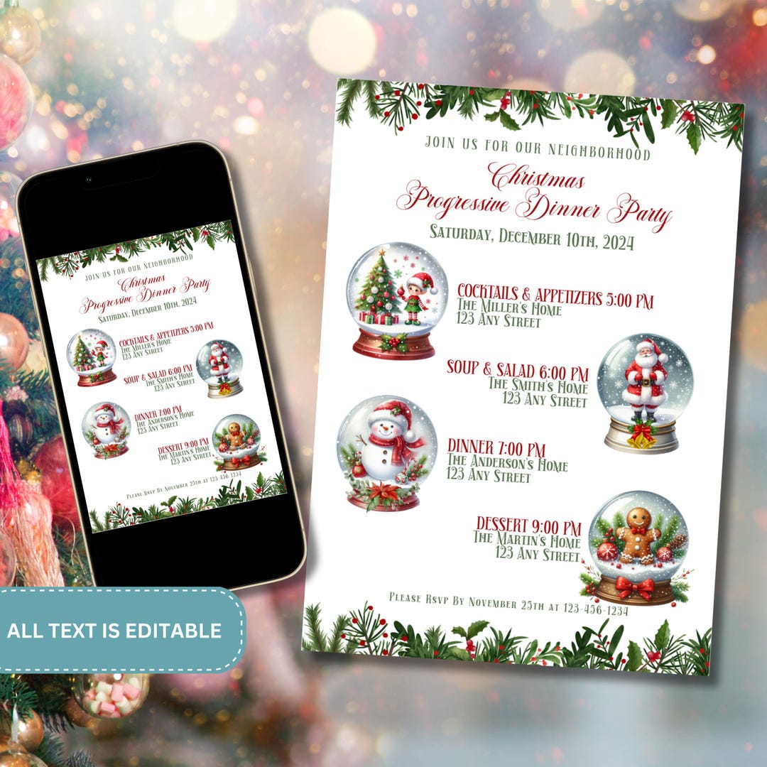 Christmas Progressive Dinner Party Invitation: Editable Template ...