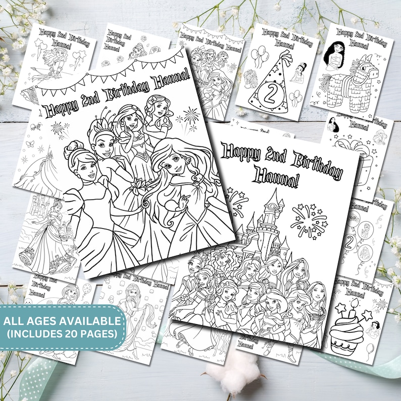 Princess Coloring Pages: Kids Party Activity Sheet (digital Download ...