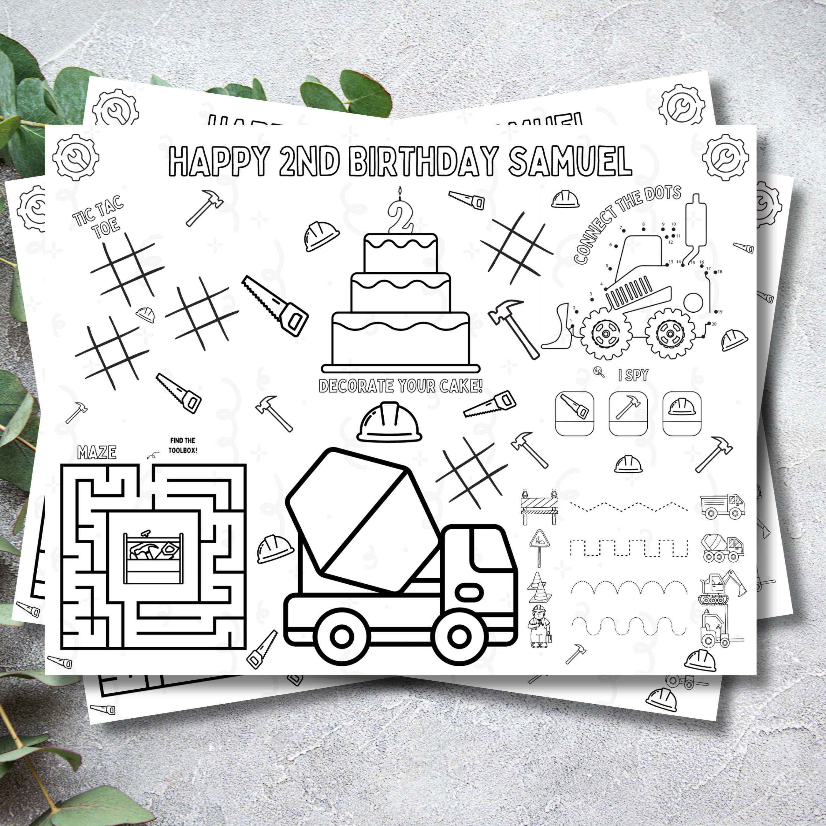 Construction Coloring Pages Party Activity Placemat - Etsy