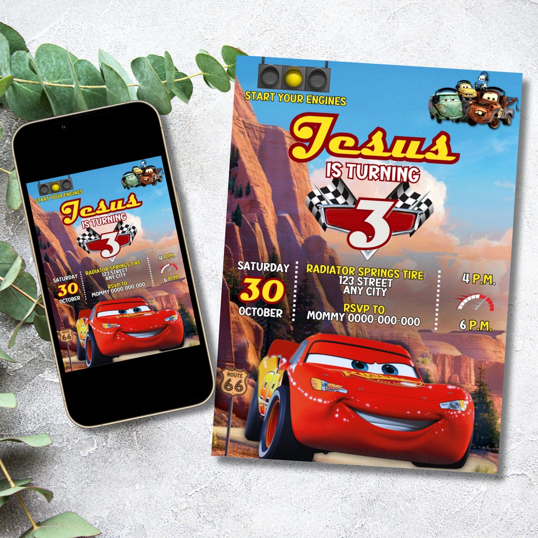Mcqueen Birthday Party Invitation Kids Party Invite - Etsy