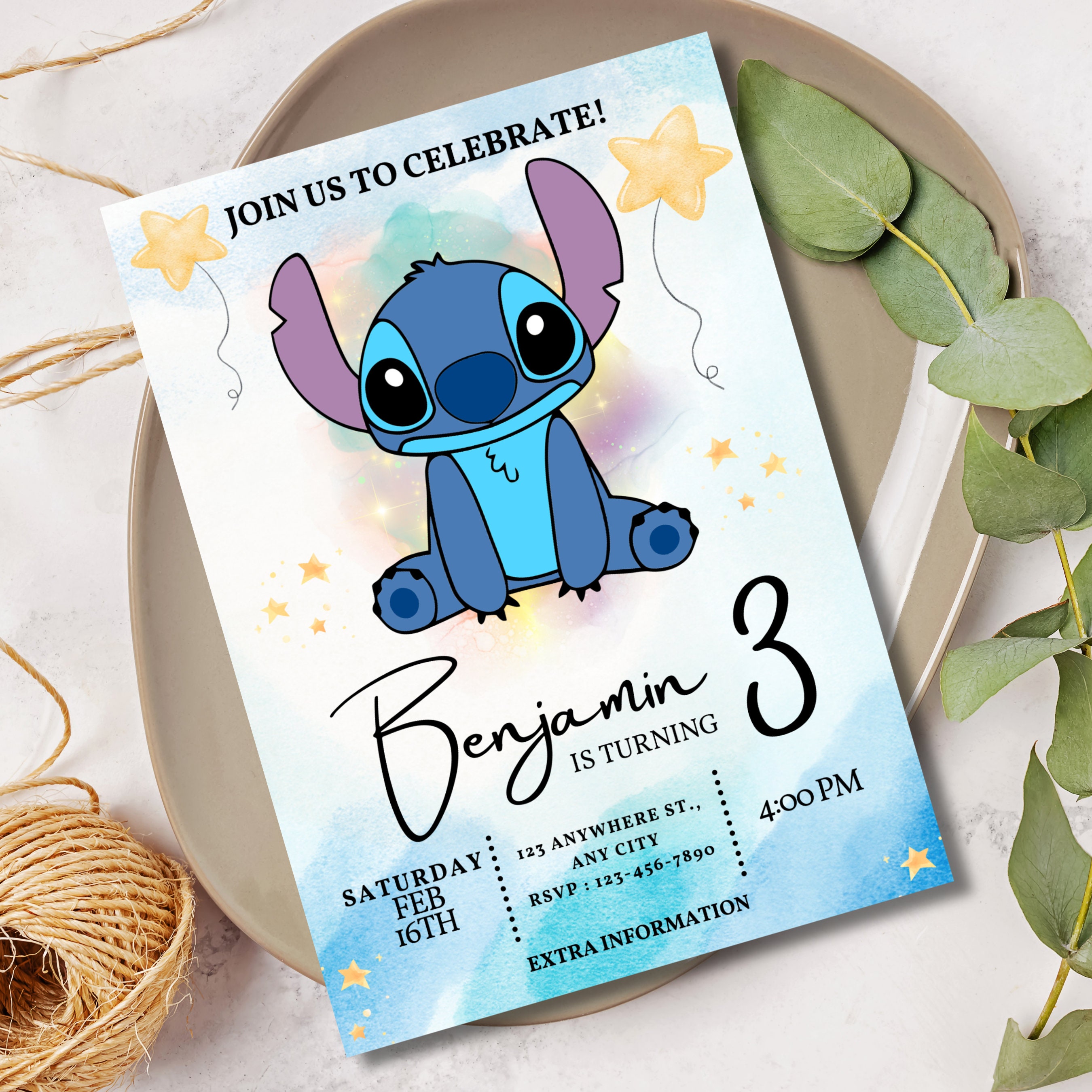 Plantilla de invitación de cumpleaños de Stitch / Invitación de ...