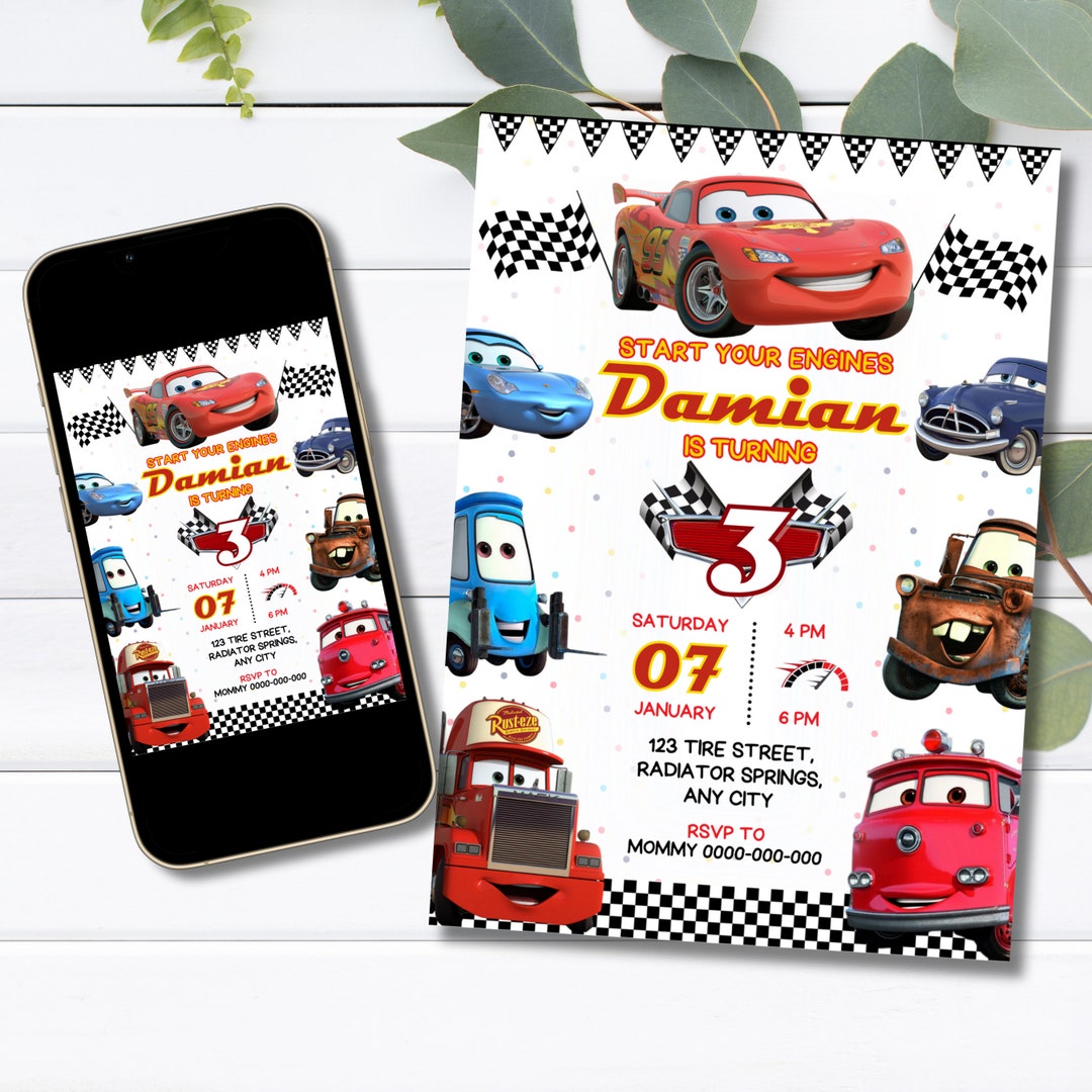 Lightning Mcqueen Invitation | Kids Party Invite Template. | Cars ...