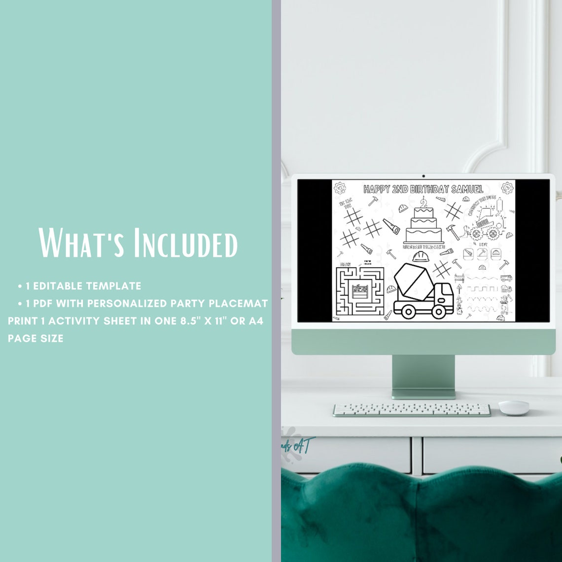 Construction Coloring Pages Party Activity Placemat - Etsy