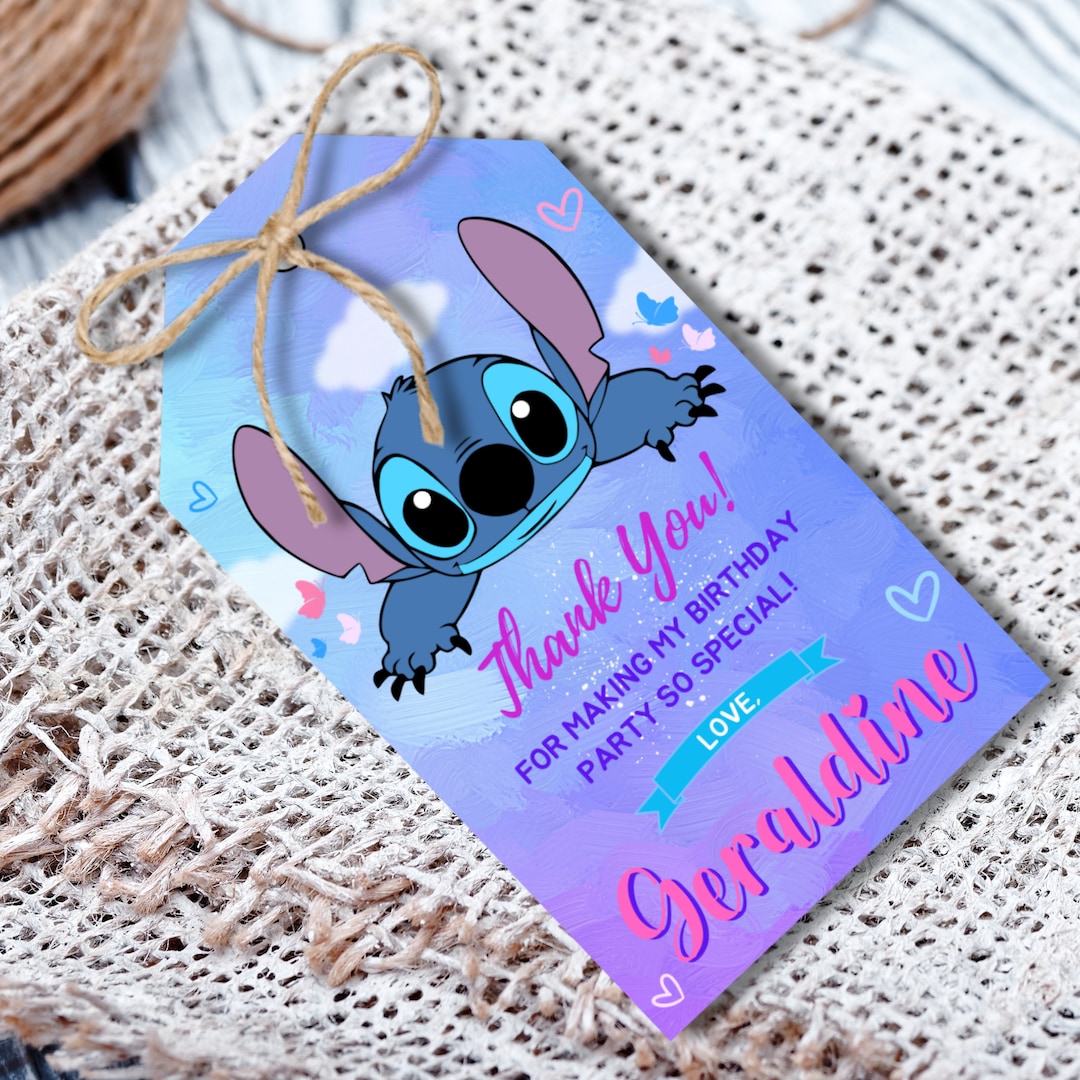 Stitch Birthday Thank You Tags: Editable Party Favor Stickers (digital ...