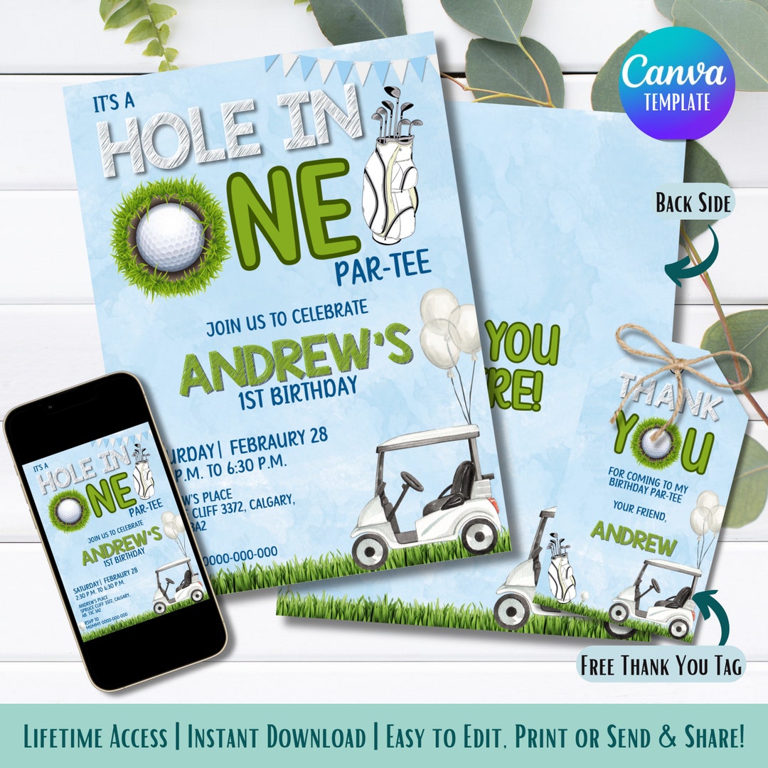 Invitación de cumpleaños de Hole In One / Invitación de Masters Golf / Paquete de invitación ...