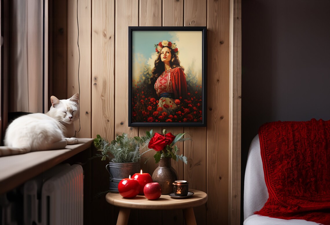 Slavic Art KRASAVA Vintage Portrait of Slavic Girl Folk Flowers Divine ...