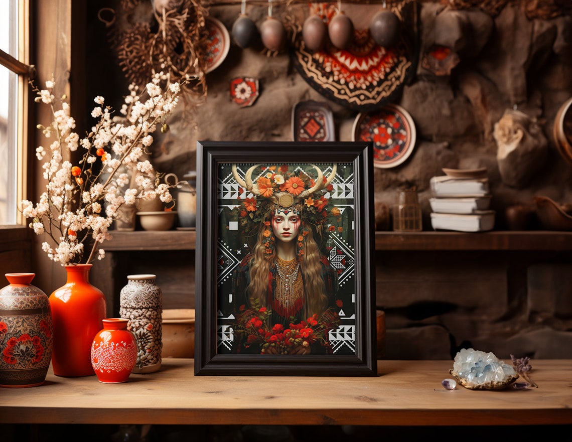 Slavic Art Print VEDMA | Digital Folk Art | Vintage Portrait of Slavic ...
