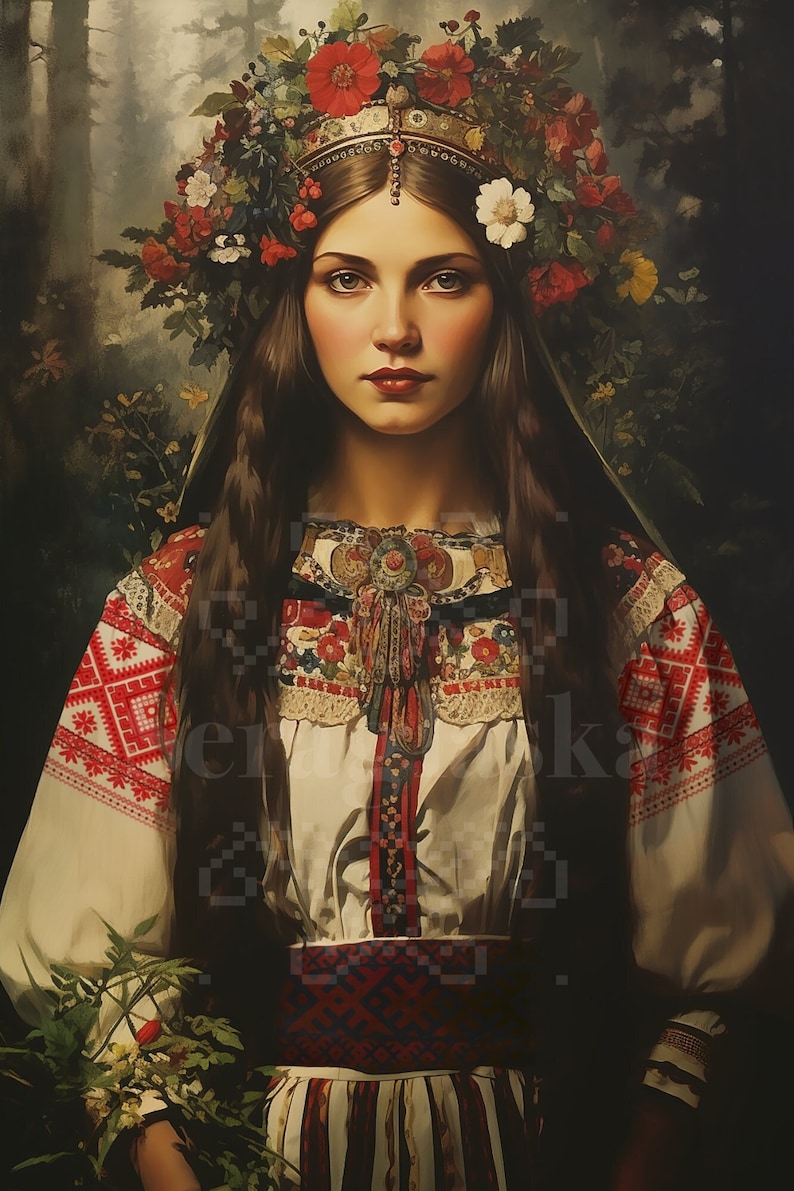 Slavic Art Print VESNA Digital Folk Art Vintage Portrait of Slavic ...