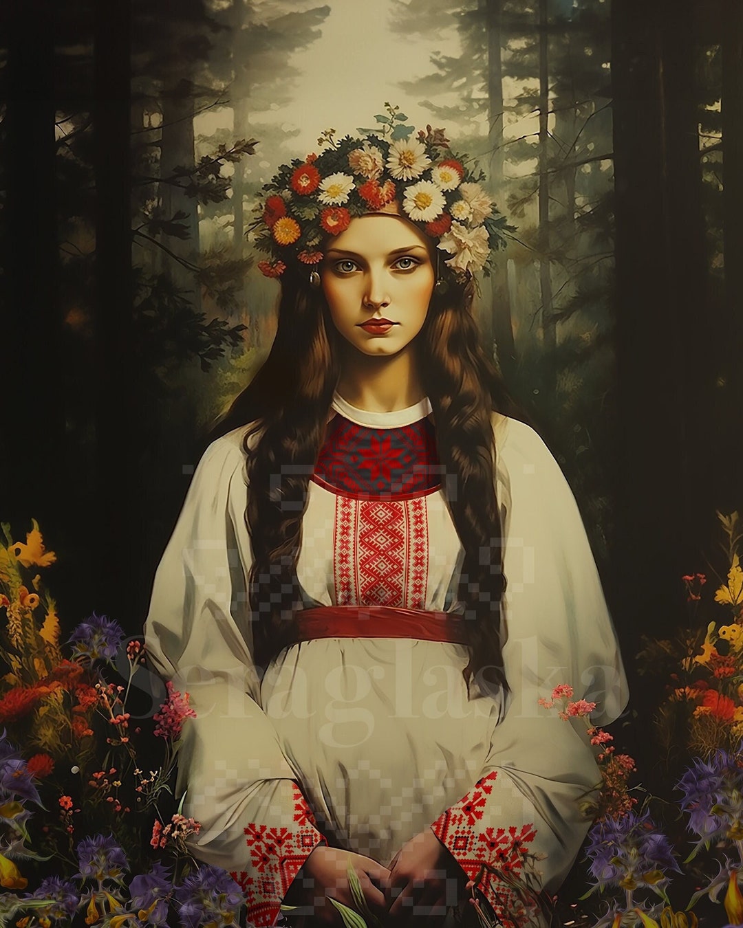 Kostroma Slavic Goddess Art Print: Vintage Folk Portrait (digital ...