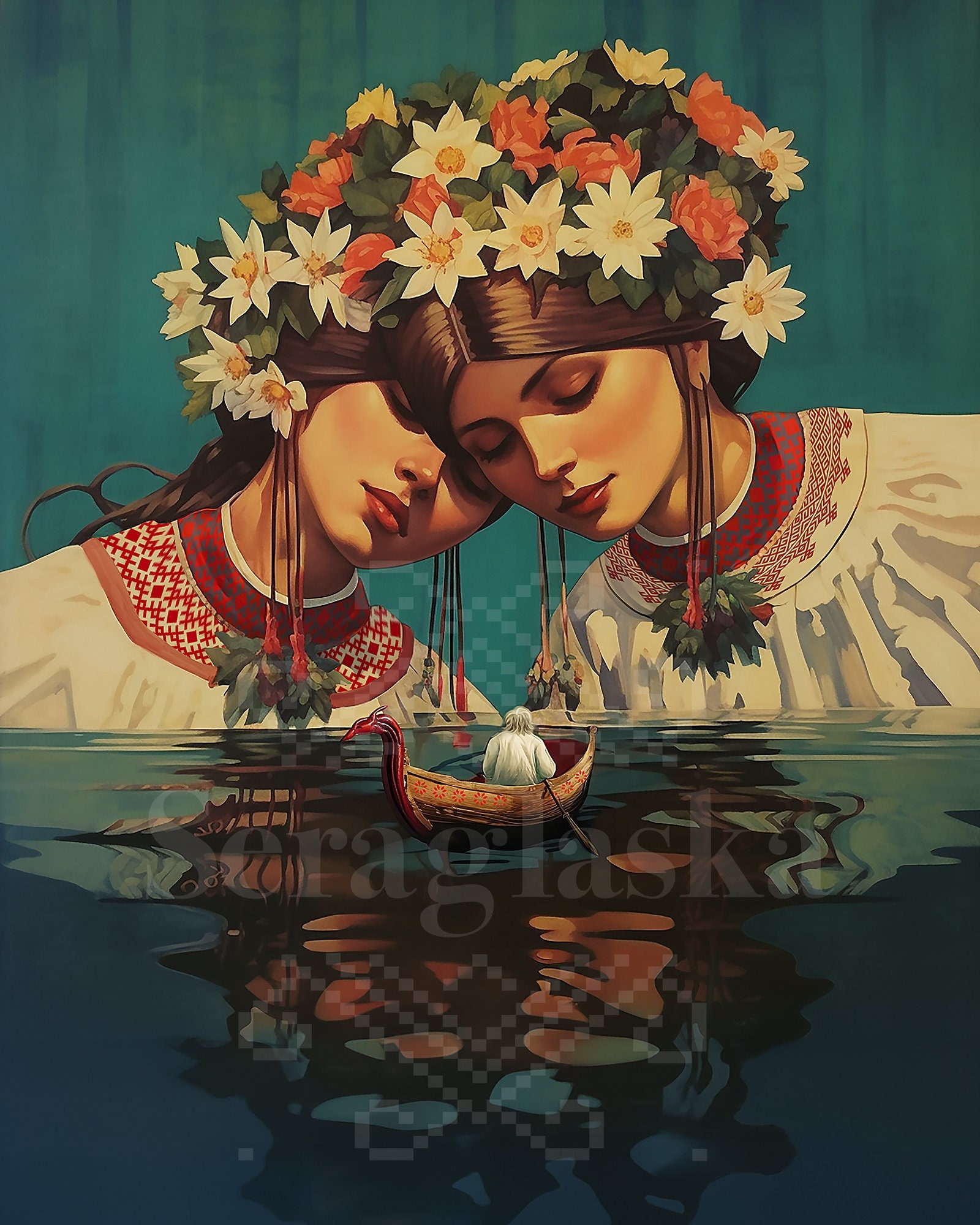 Slavic Art Print RUS MAIDENS Digital Folk Art Vintage Style Art ...