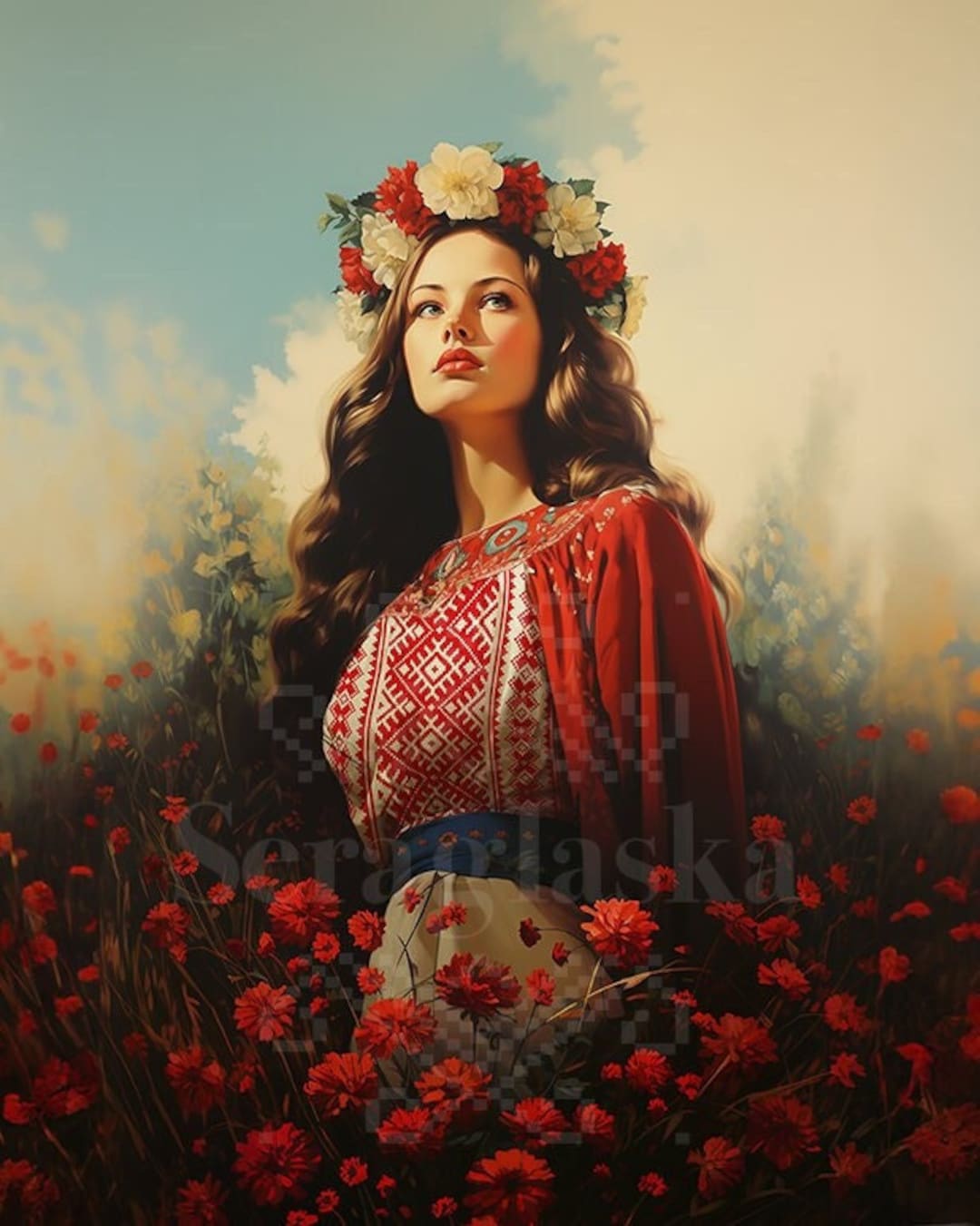 Slavic Art KRASAVA | Vintage Portrait of Slavic Girl | Folk Flowers ...