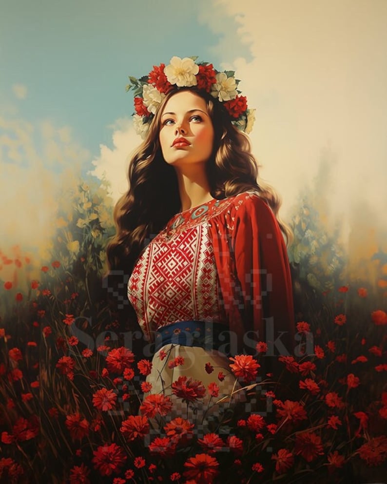 Slavic Art KRASAVA | Vintage Portrait of Slavic Girl | Folk Flowers ...