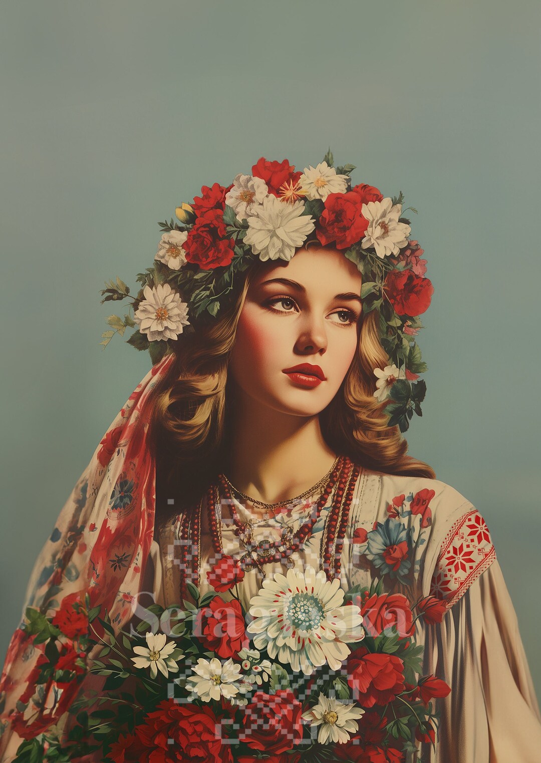 Slavic Art VINOK Vintage Pin up Art Flower Crown Art Divine Feminine ...