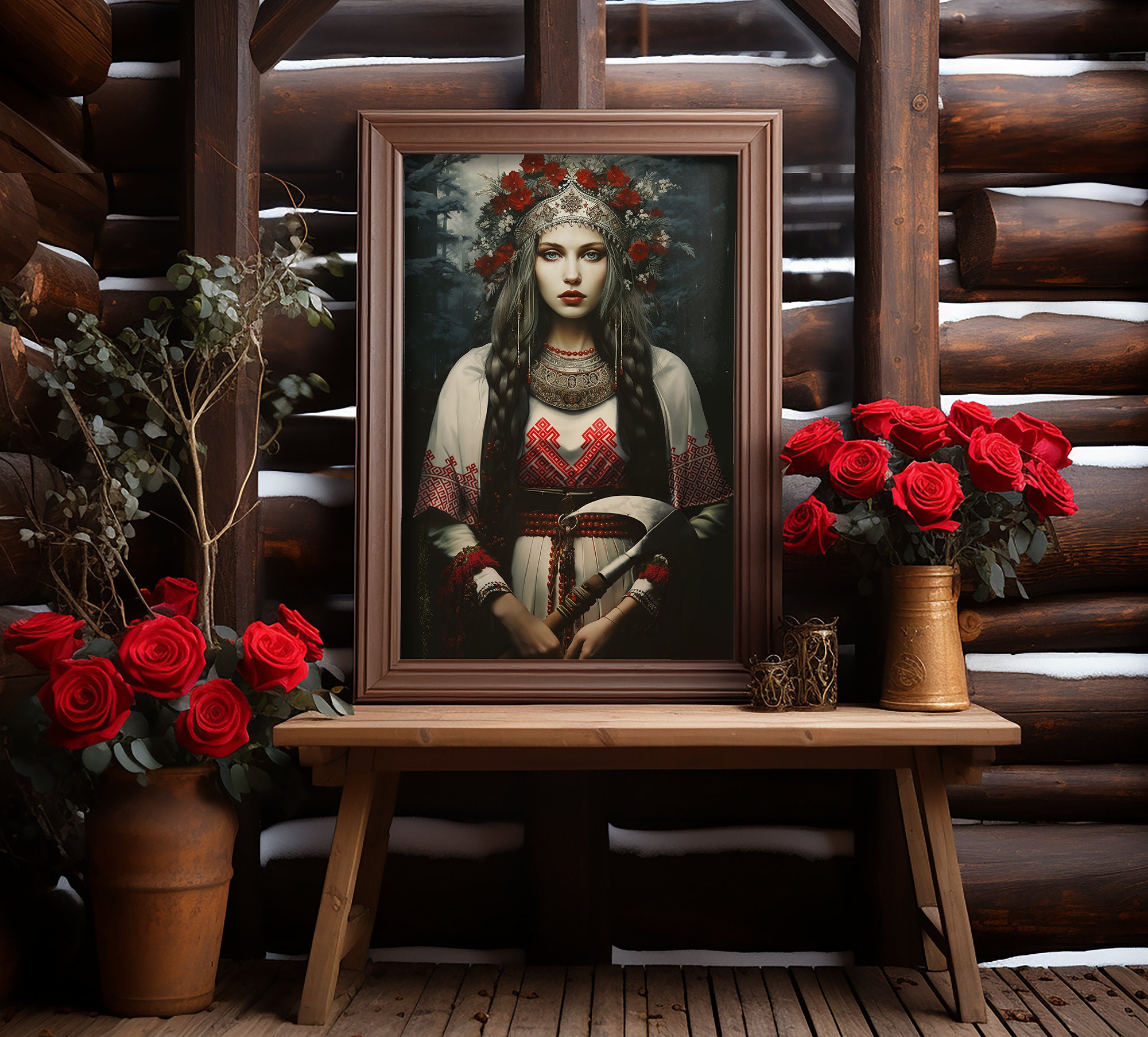 Slavic Art Print MORANA Digital Folk Art Vintage Portrait of Goddess Marzanna Slavic Mythology ...