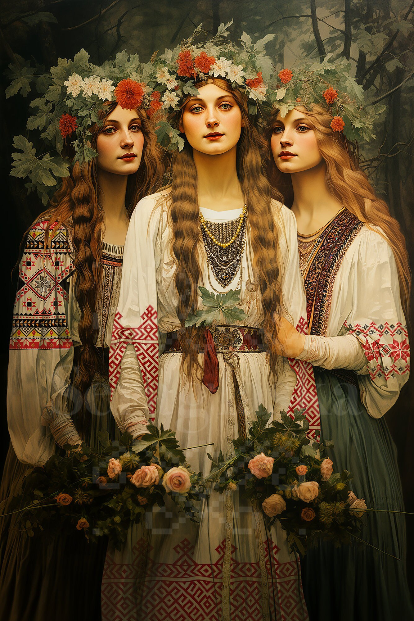 ROZHANITSY Slavic Art Print Digital Folk Art Vintage Portrait of Three ...