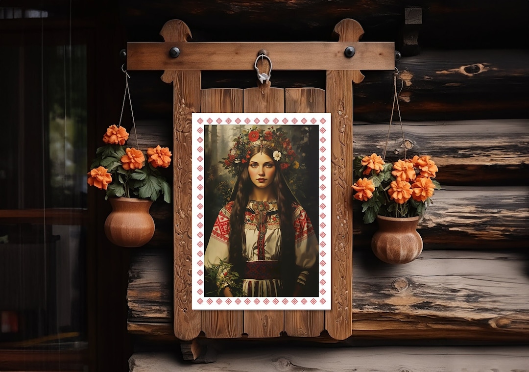 VESNA | Slavic Art Poster | Folk Art Print | Vintage Portrait of Slavic ...