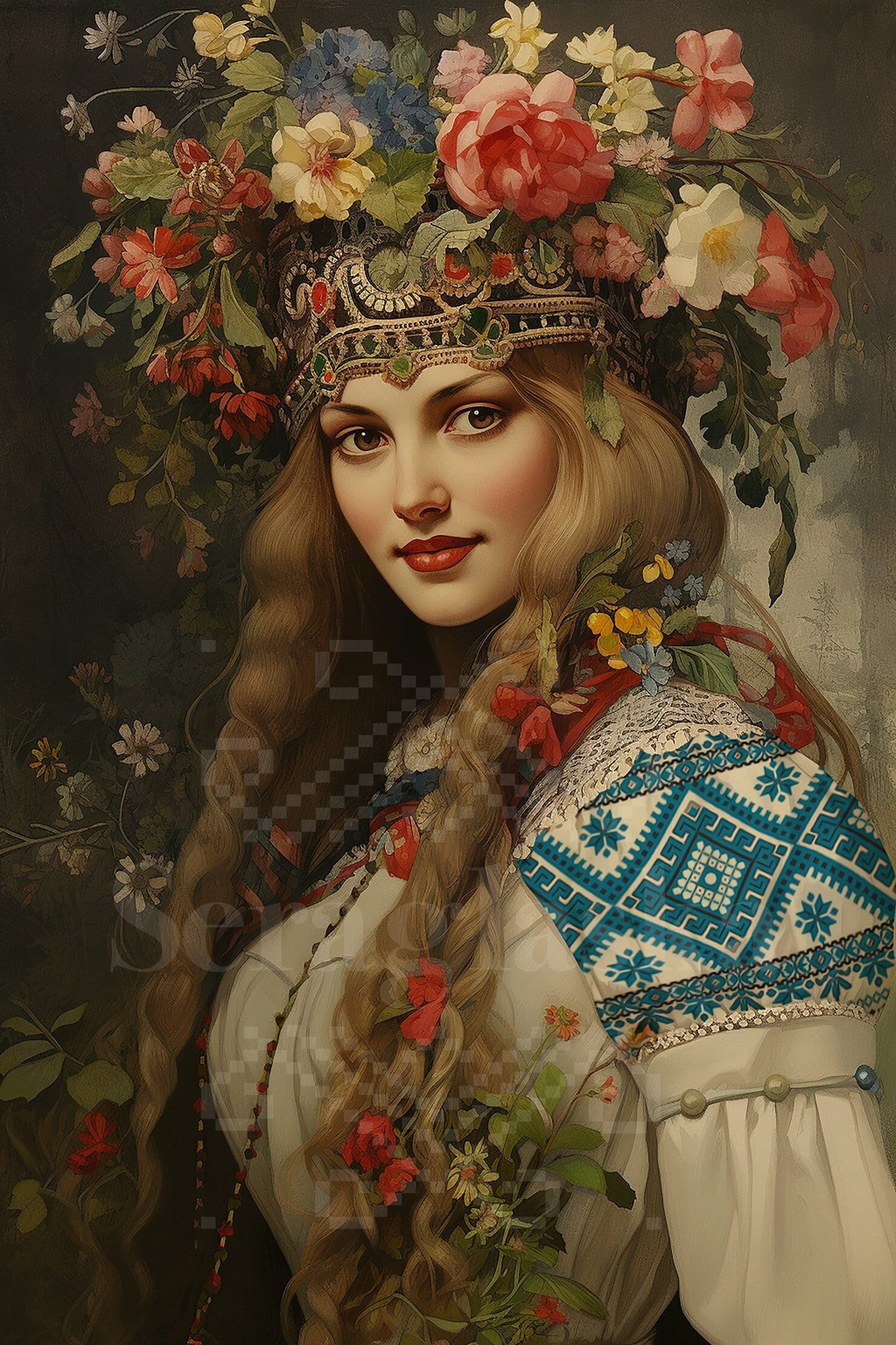 Slavic Art Print MOKOSH | Digital Folk Art | Vintage Portrait Art ...