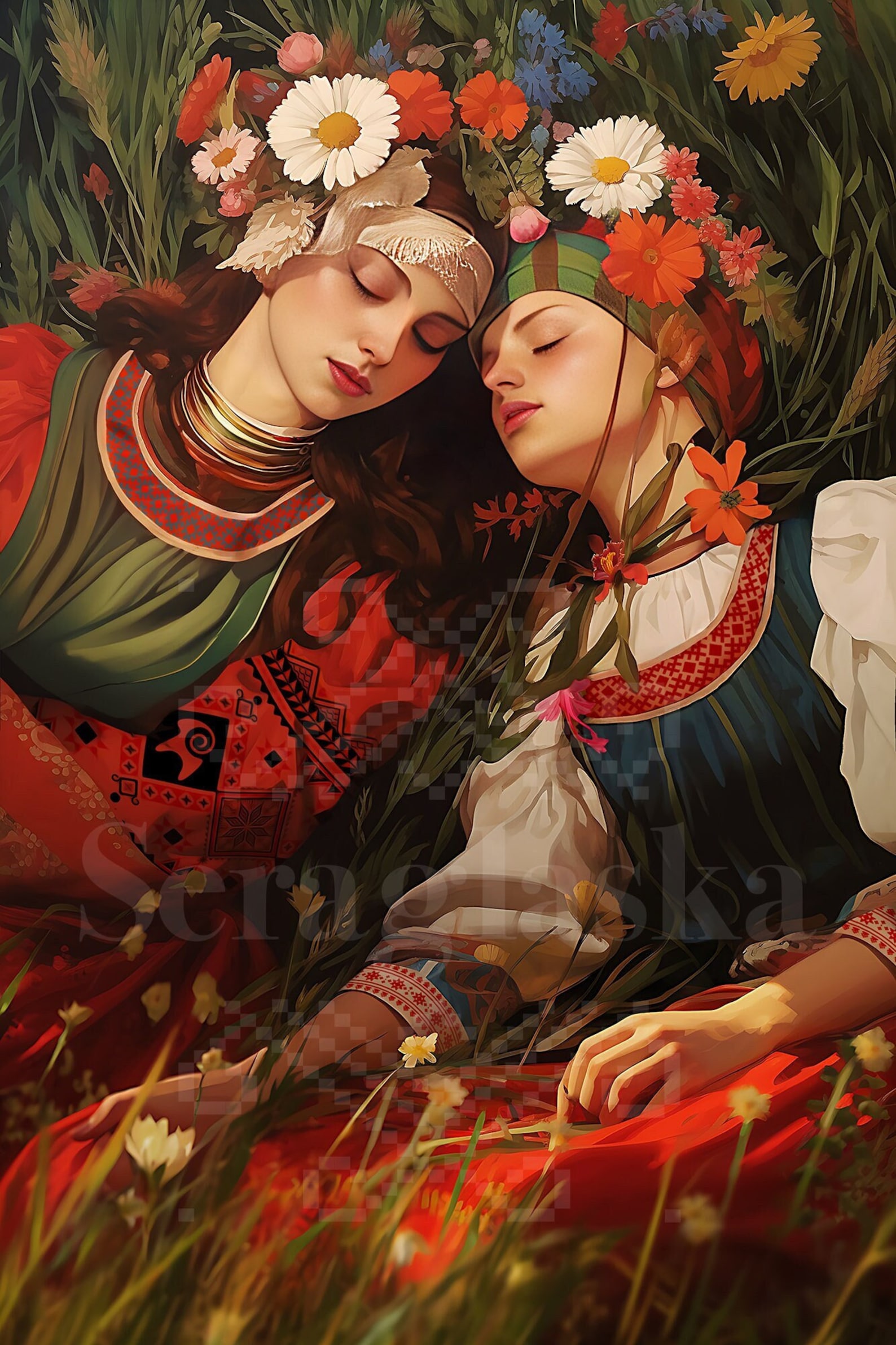 Slavic Art MIDDAY NAP Digital Folk Art Slavic Girl Art Artistic Girl ...