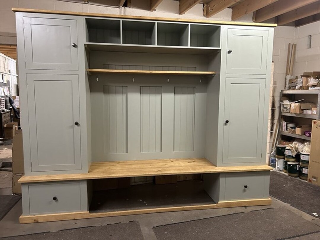 Large Painted Bench Hall Unit With Coat & Shoe Storage- Bespoke Colours ...