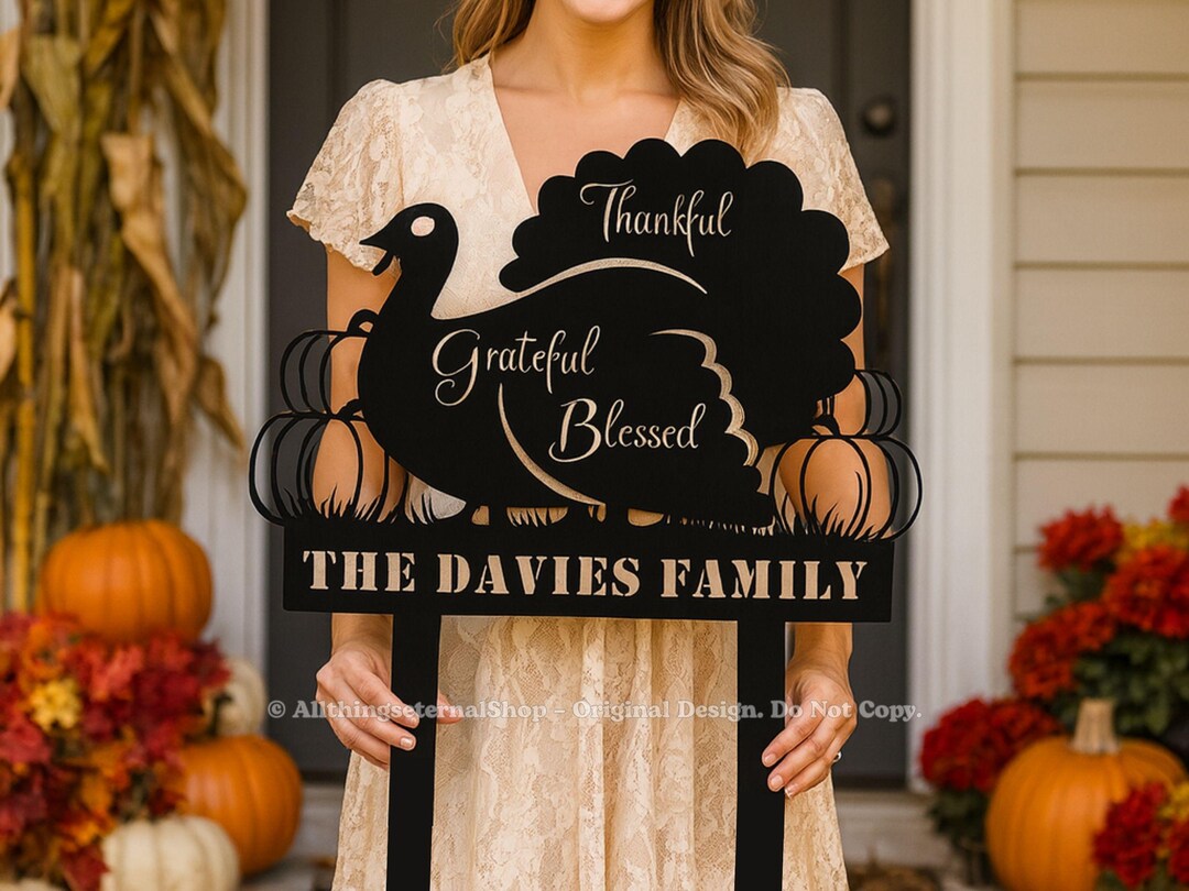 Thanksgiving Garden Sign, Custom Family Name Metal Yard Art, Outdoor ...