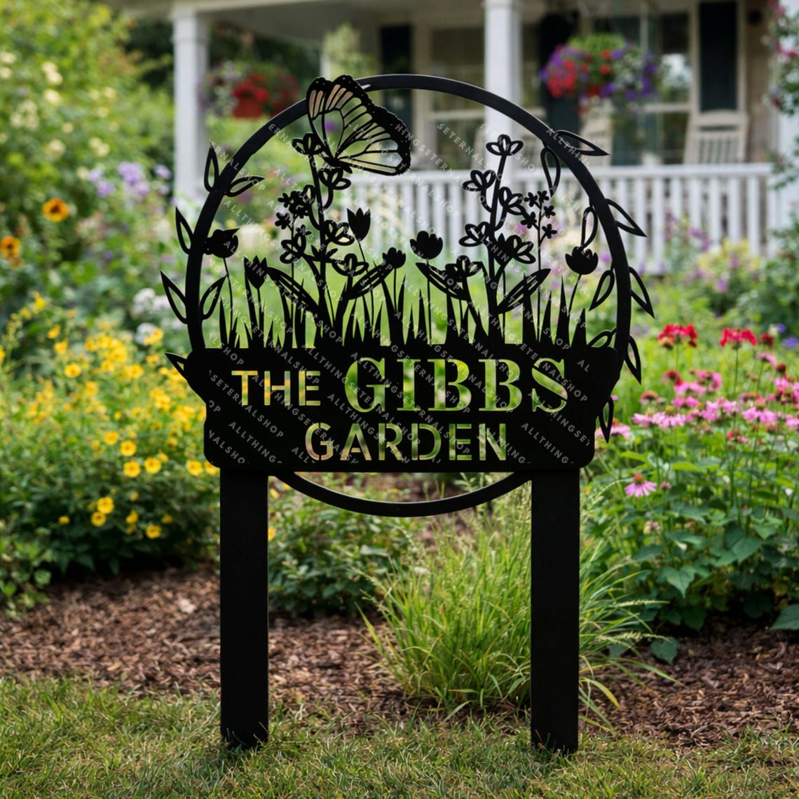 Metal Garden Sign, Custom Garden Name Stakes, Personalize Flower Sign ...