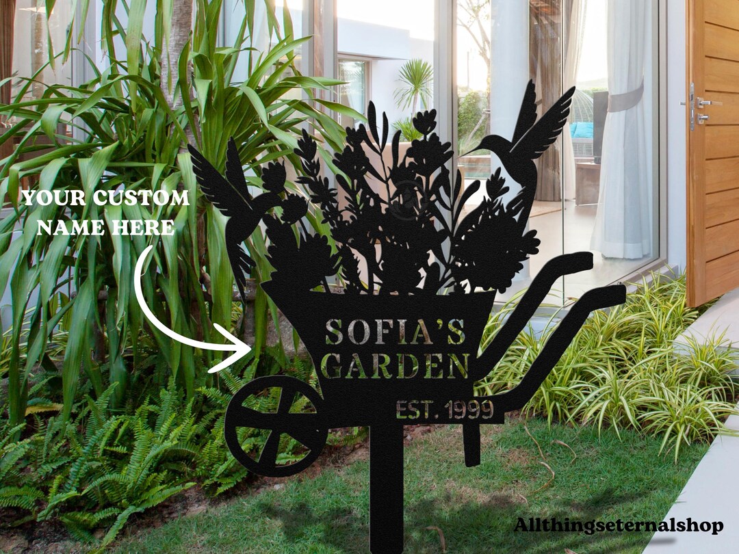 Custom Hummingbird Metal Garden Sign – Personalized Bird & Flower ...