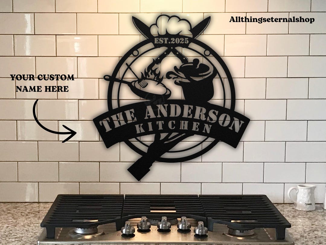 Custom Kitchen Name Sign - Personalized Metal Wall Hanging Art - Rustic ...