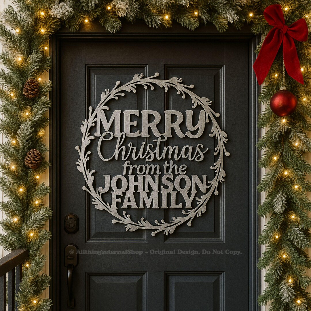 Personalized Merry Christmas Metal Sign, Custom Family Name Holiday ...