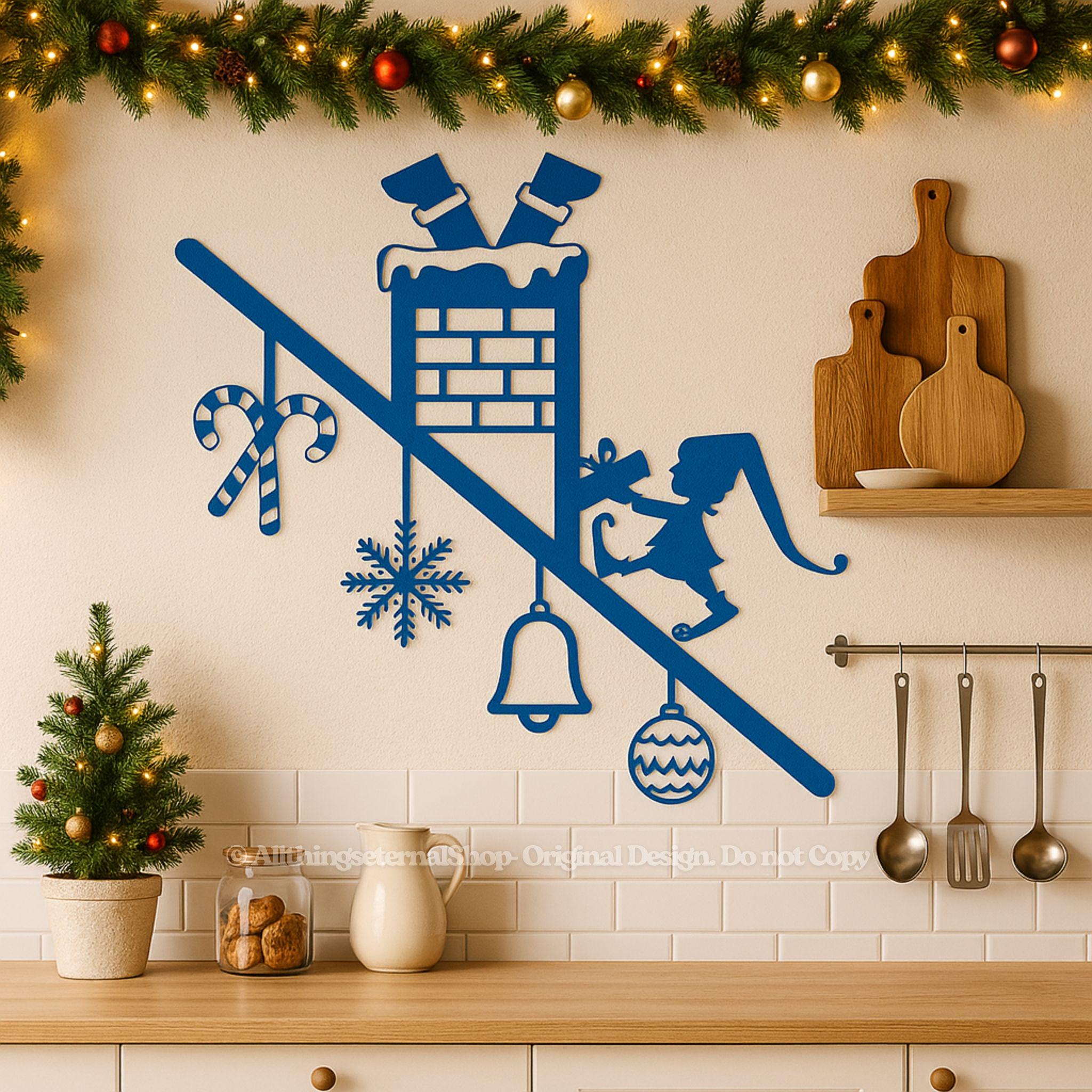 Santa & Elf Chimney Metal Wall Art | Whimsical Christmas Decor for Door ...