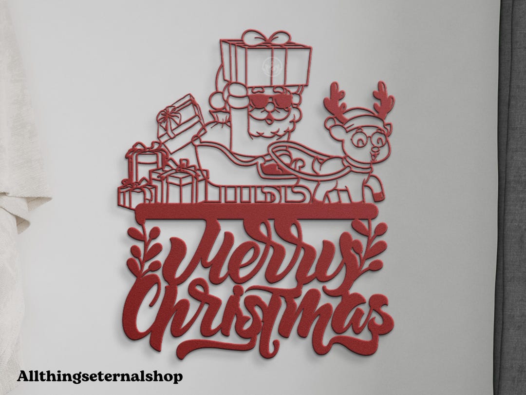 Merry Christmas Sign - Stunning Santa & Reindeer Metal Wall Art ...